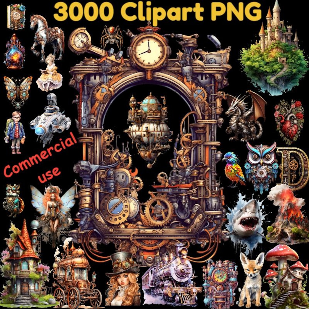 HUGE Art Bundle 3000+ Medieval, Mechanical, Steampunk PNG Clipart High ...