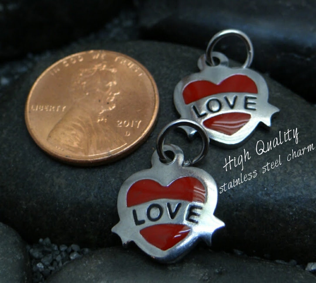 Heart Charm, Love Heart Charm, Steel Charm 15mm Very High Quality ...