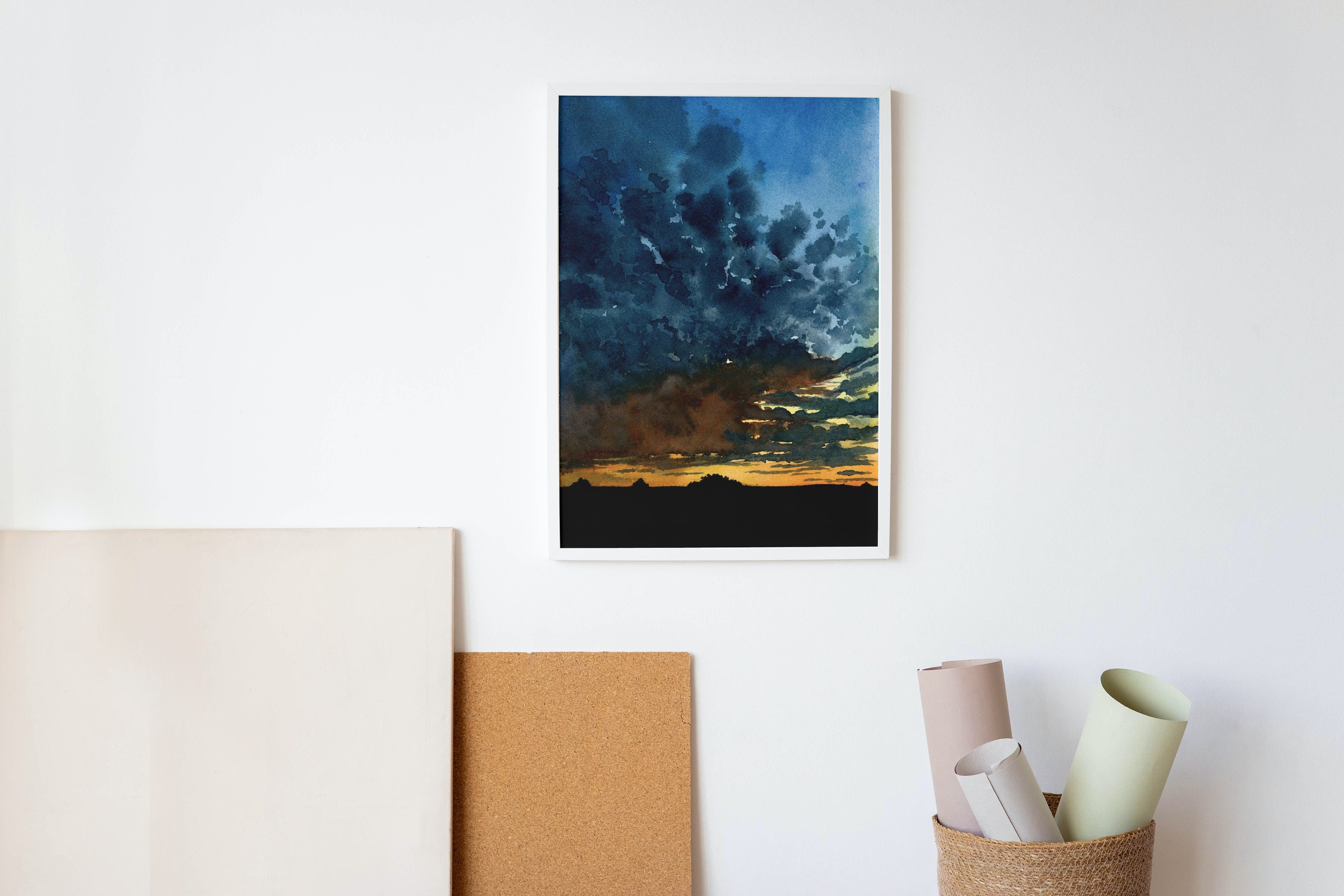 Original Cloudy Sky Watercolor Art Print - Etsy