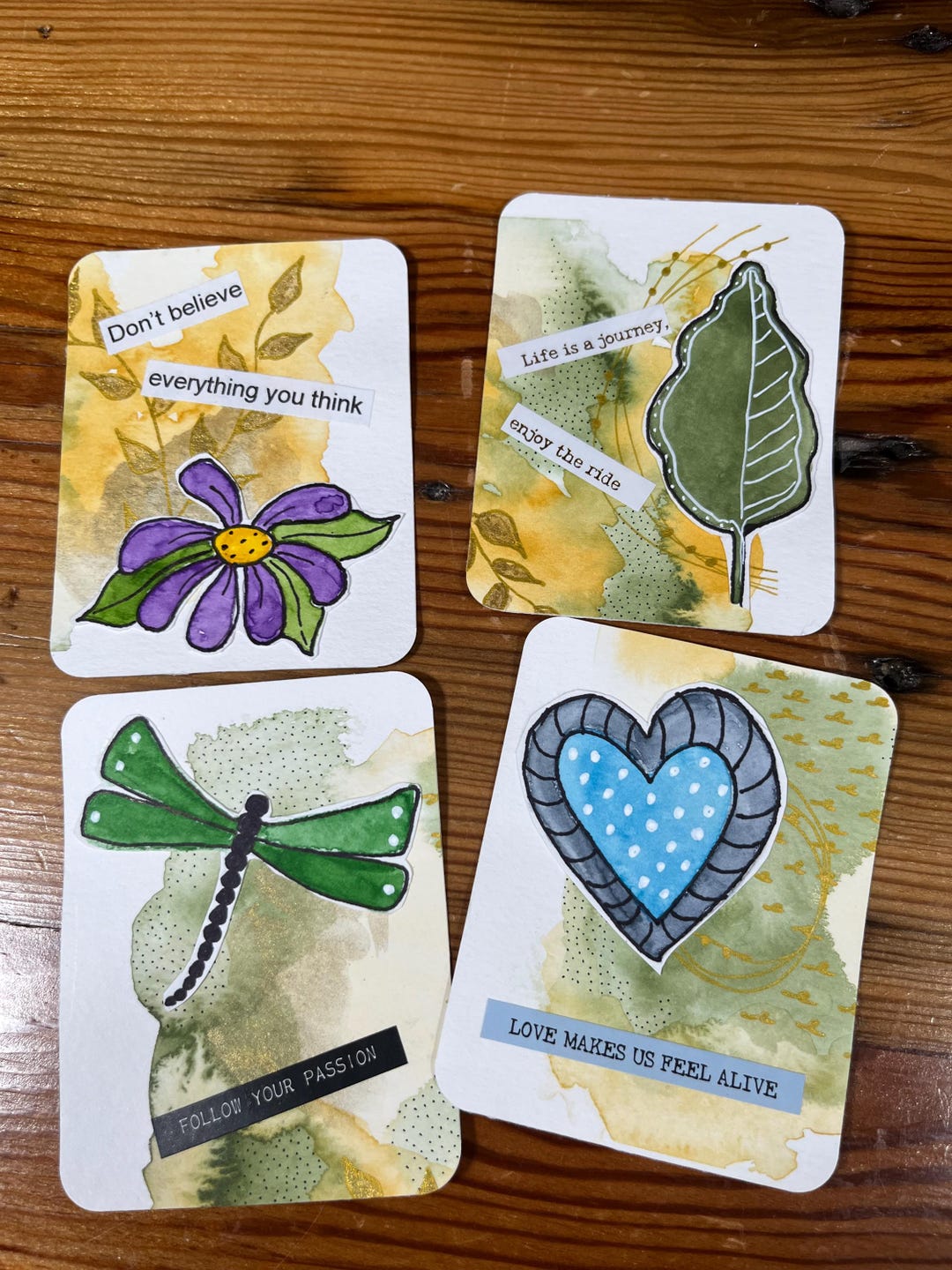Kindness Cards, Handmade, Mixed Media, 4 Pack, Assorted, Inspirational ...