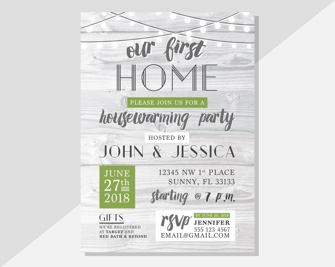 Housewarming Party Invitation - Rustic Modern / Citron and Grey ...