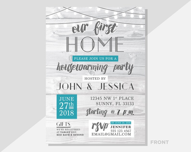 Housewarming Party Invitation - Rustic Modern / Blue and Grey - Custom ...