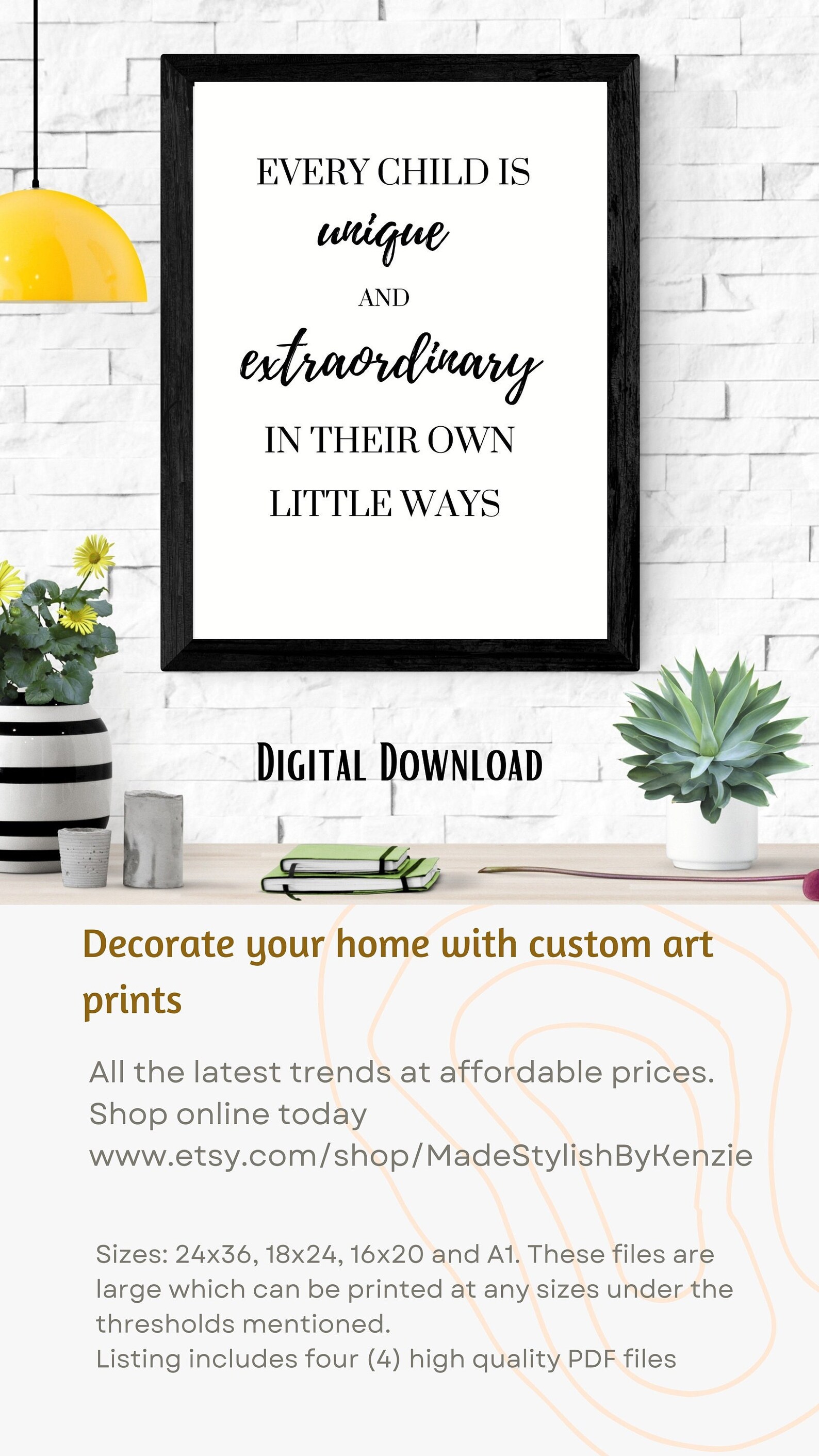 Every Child is Unique Quote, Printable Wall Art, Inspirational Quote ...