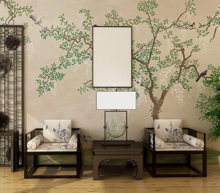 One Large Tree Wallpaper Wall Mural Tree With Birds Mural | Etsy