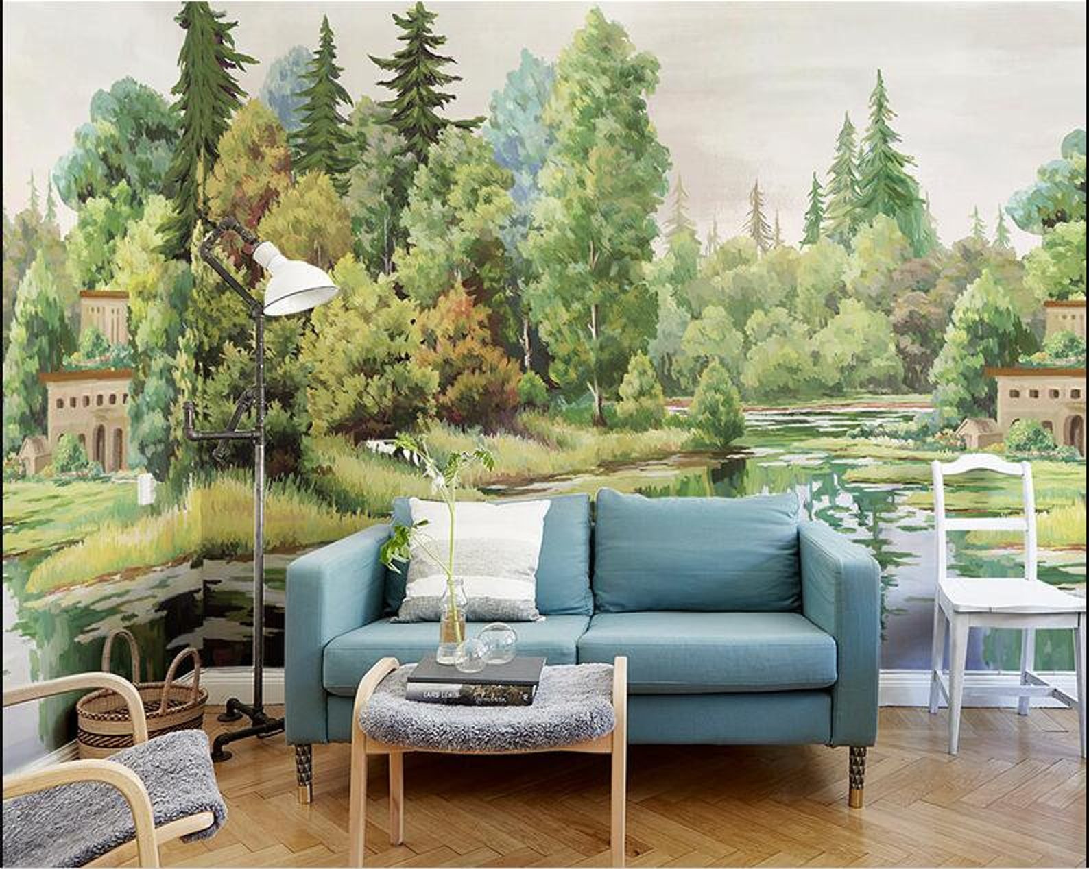 Oil Painting Abstract Pine Trees Forest Wallpaper Wall Mural - Etsy