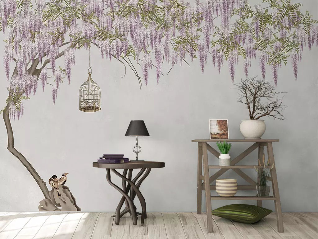 Fine Brushwork Purpura Tree Wallpaper Wall Mural Twisted | Etsy