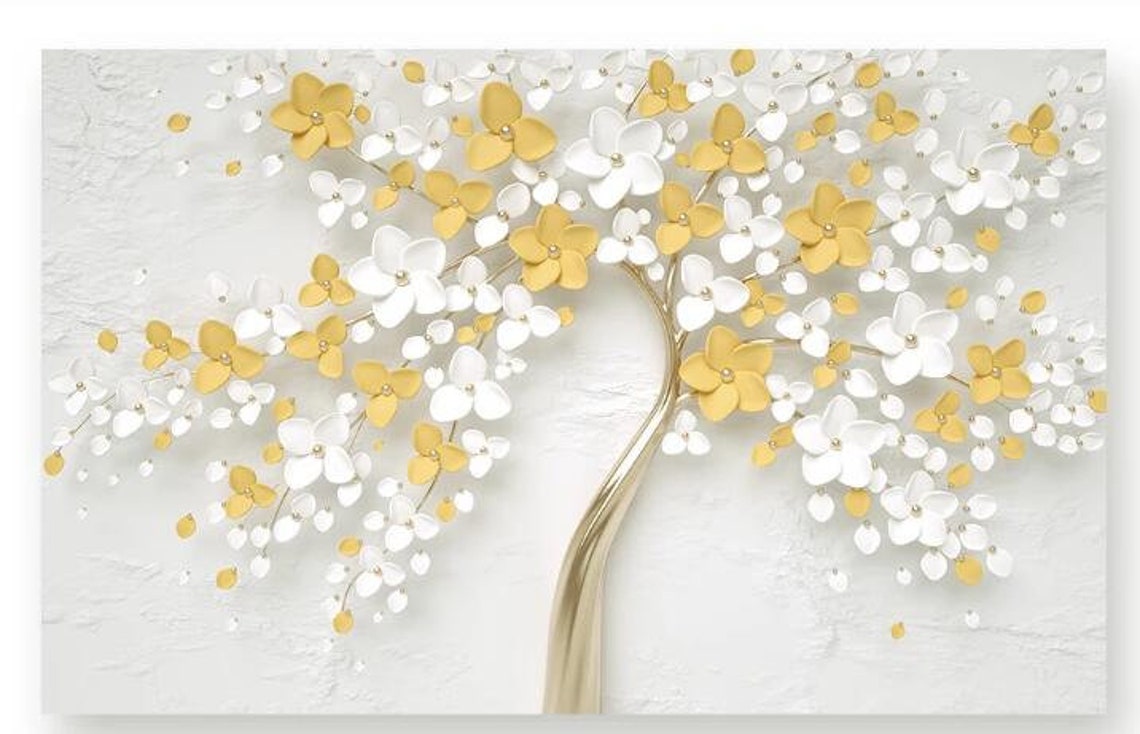 3D One Cherry Tree Floral Wallpaper Wall Mural Yellow White - Etsy