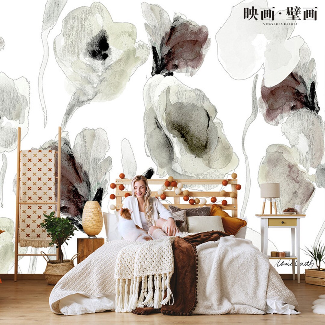 Abstract Poppy Flowers Floral Wallpaper Wall Mural Unique - Etsy