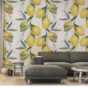 Oil Painting Lemon Wallpaper Wall Mural, Hand Painted Lemon Wall Mural ...