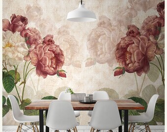 Mural Painting Giant Peony Flowers in White and Blue - Etsy