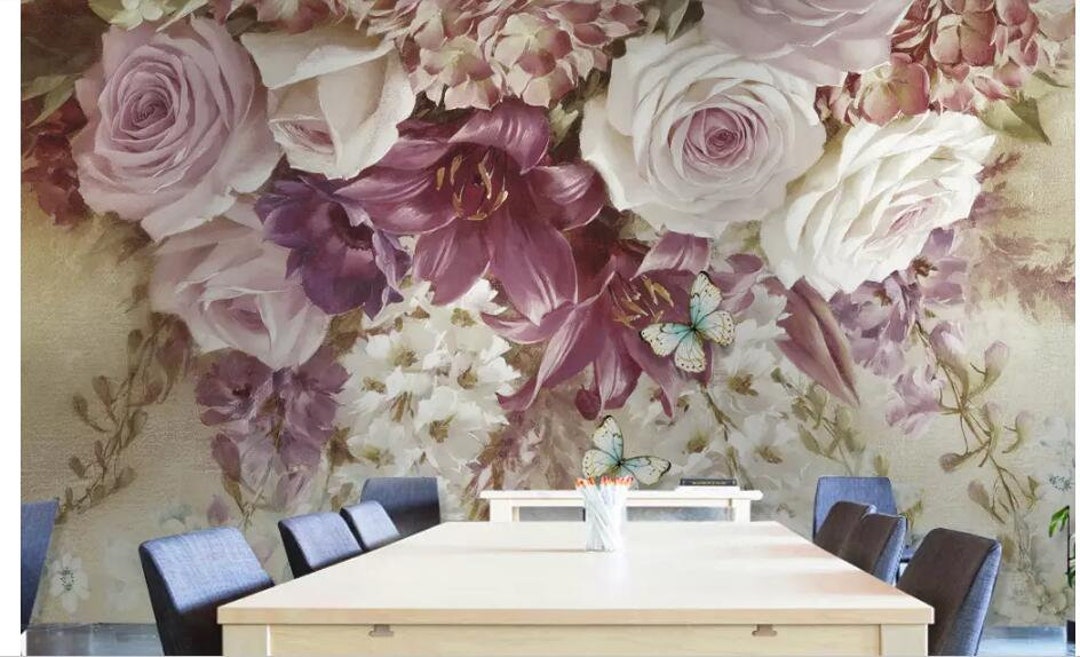Dutch Bright Color Ivory Roses Flowers Floral Wallpaper Wall - Etsy