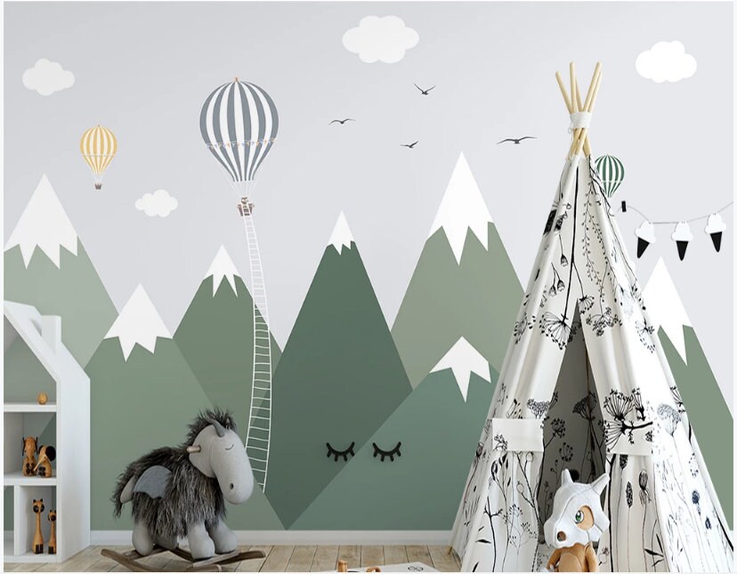 Green Triangle Mountains Cartoon Mountains Globos aerostáticos - Etsy ...