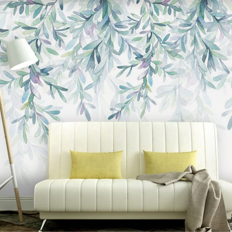 Hanging Tree Leaves Wallpaper Wall Stickers Fresh Spring | Etsy