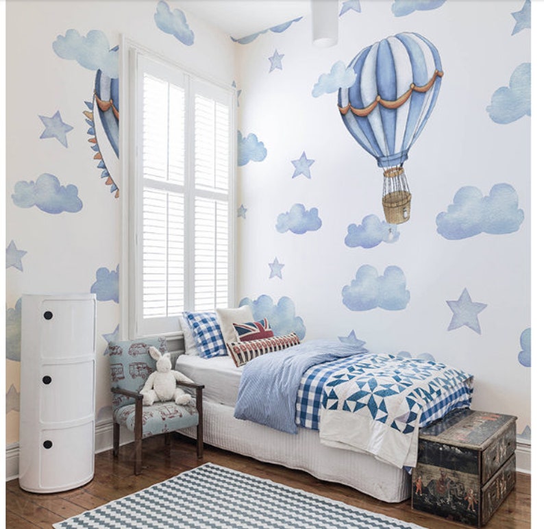 Blue Sky Blue Clouds Kids Nursery Clouds Wallpaper Wall Mural - Etsy