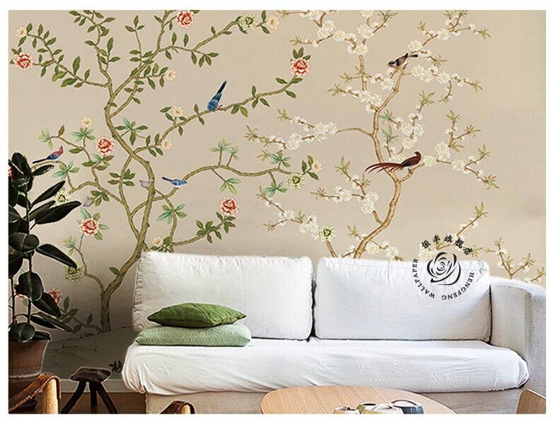Hand Painted Cherry Tree Chinoiserie Wallpaper Wall Mural - Etsy Ireland