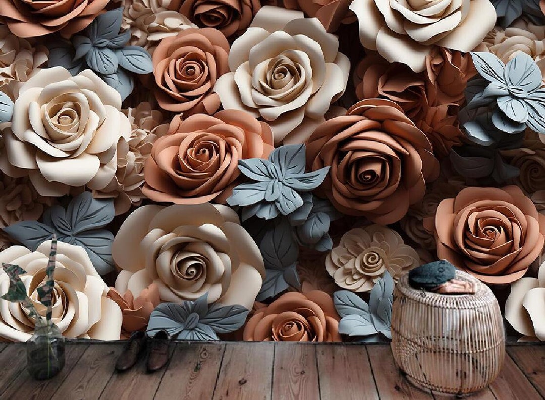 3D Paper Roses Flowers Wallpaper Wall Mural Roses Flowers - Etsy