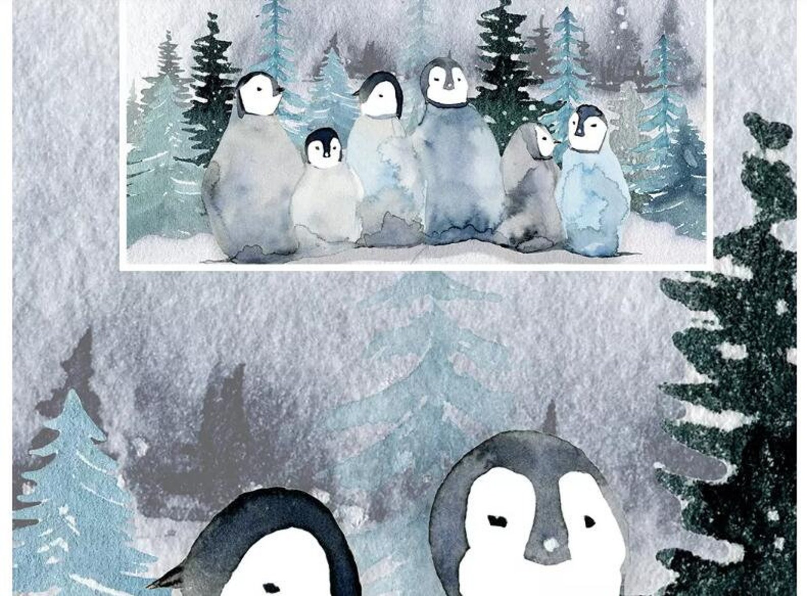 Hand Painted Cartoon Penguins Nursery Wallpaper Wall Mural | Etsy