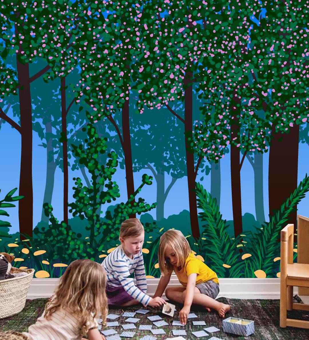 Watercolor Spring Forest Wallpaper Mural: Kids' Nursery Decor - Etsy