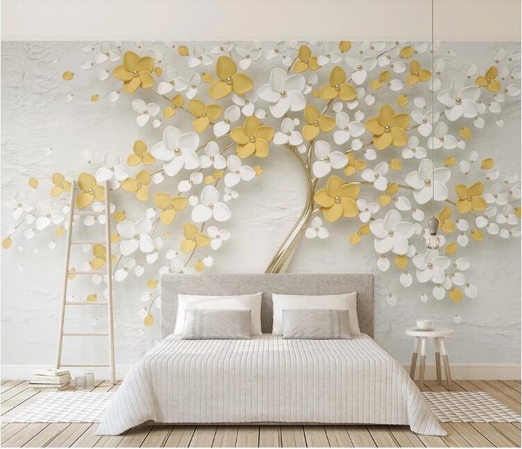 3D One Cherry Tree Floral Wallpaper Wall Mural Yellow White | Etsy