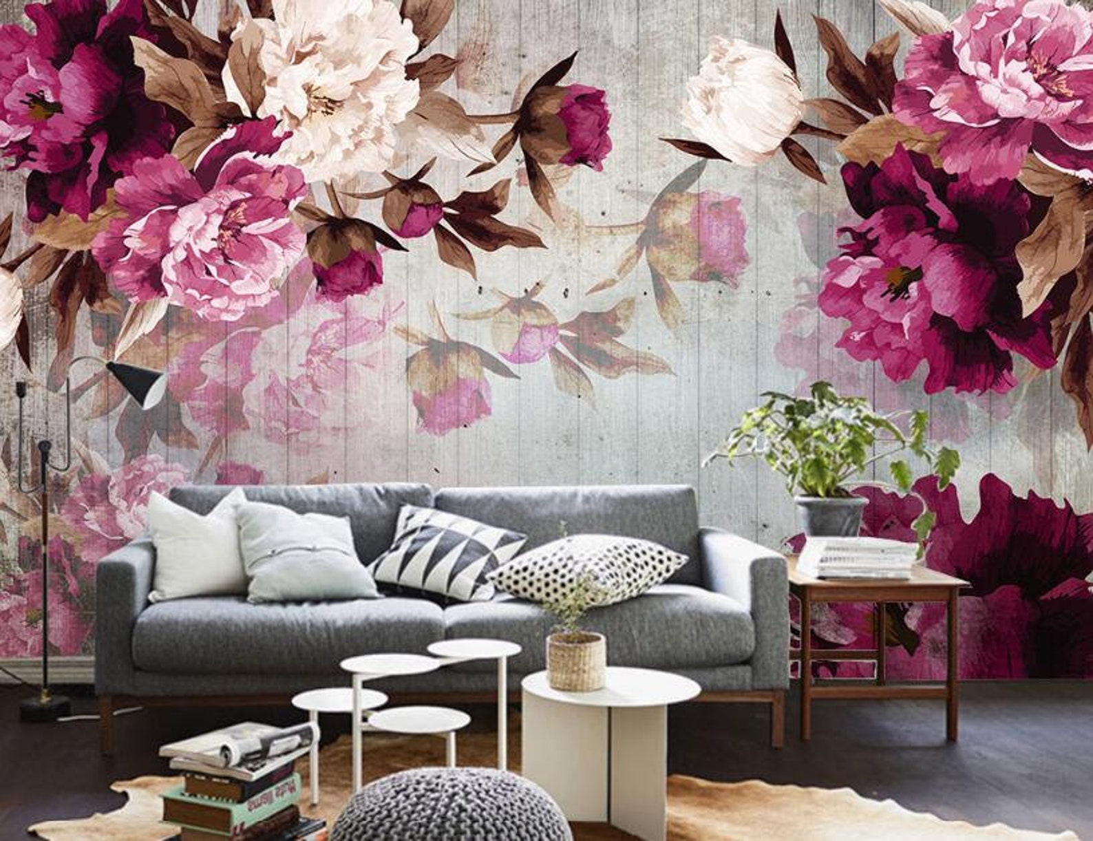 Oil Painting Giant Peony Wallpaper Wall Murals Hand Painting - Etsy