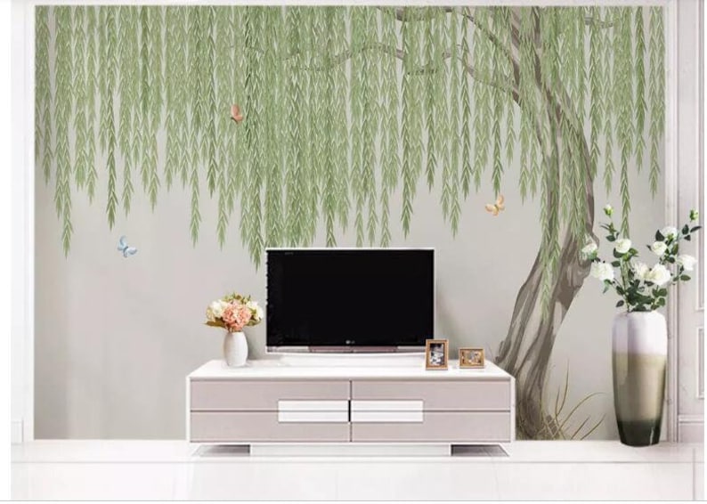 Weeping Willow Tree Wallpaper Mural: Green Leaves Nursery Wall Decor - Etsy