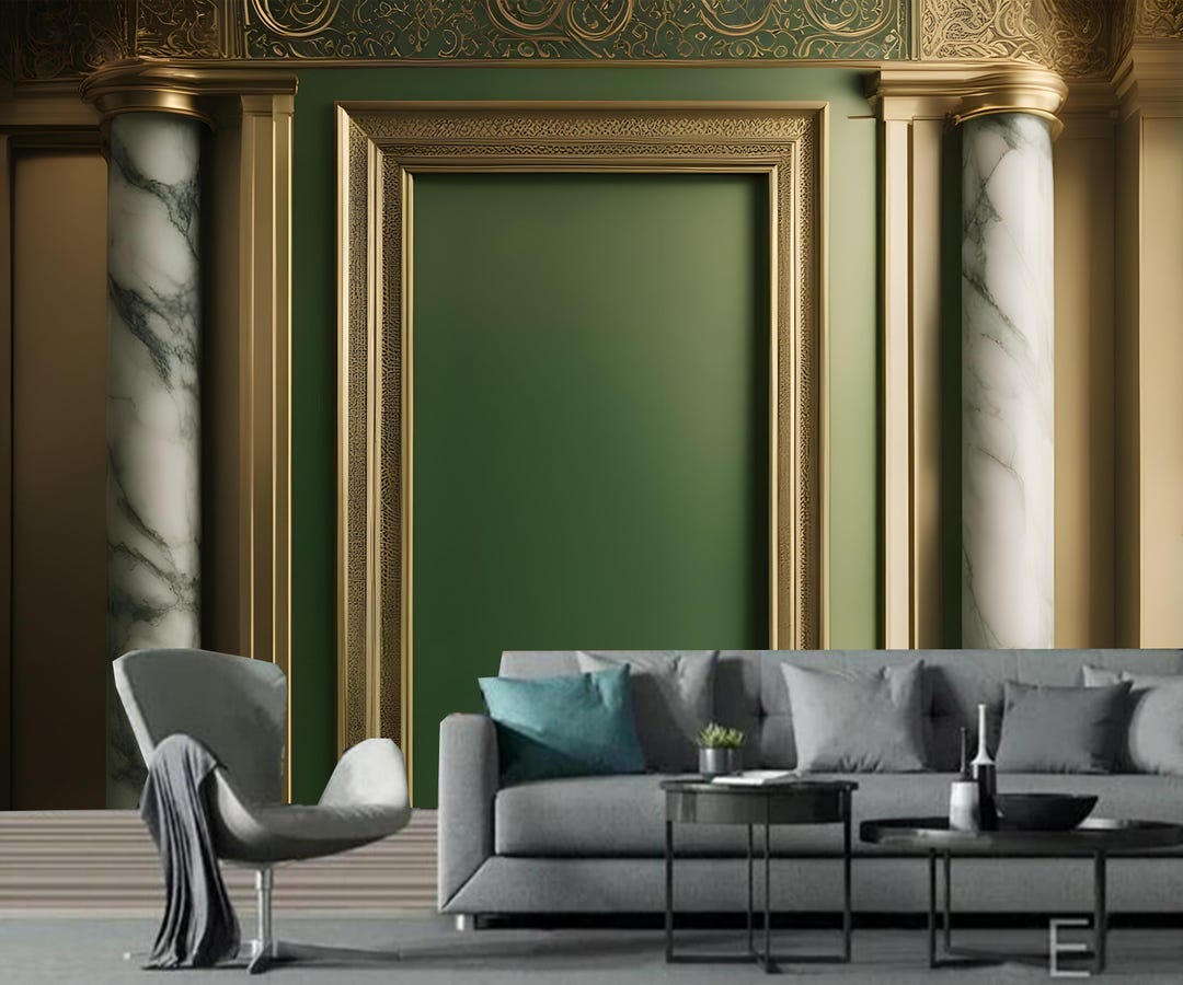 Green Gold Luxury Roman Column Wallpaper, Dark Color Column Wall Mural ...