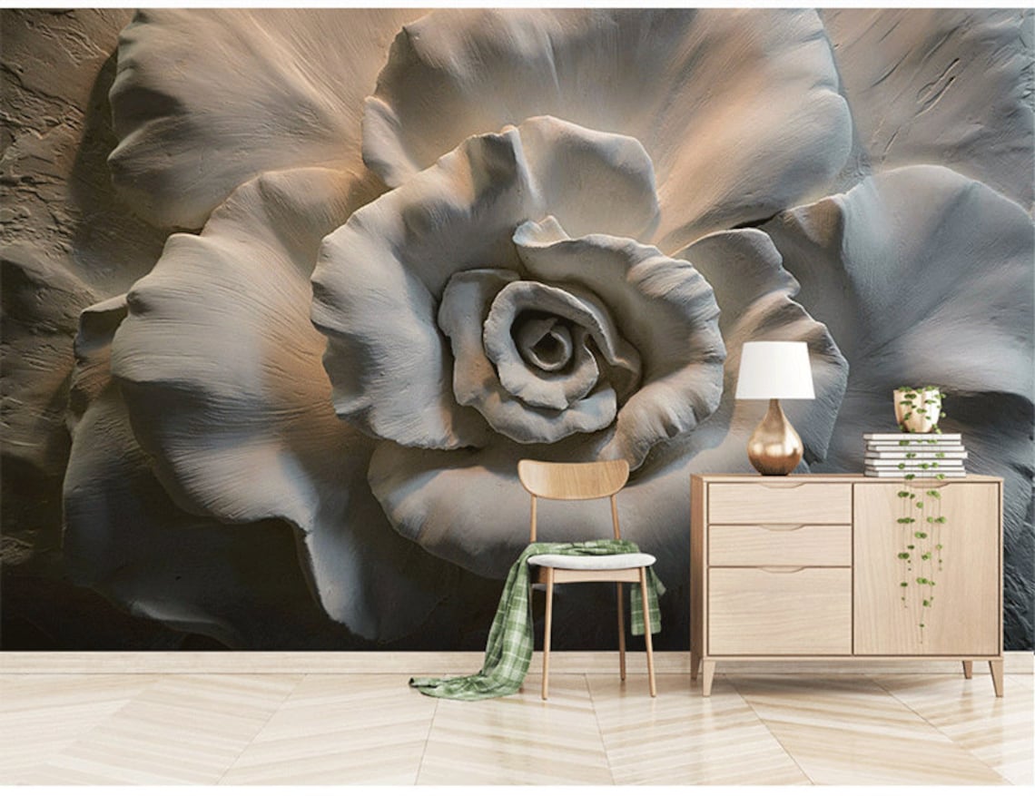 3D Grey Giant Big Rose Wallpaper Wall Mural Beautiful - Etsy