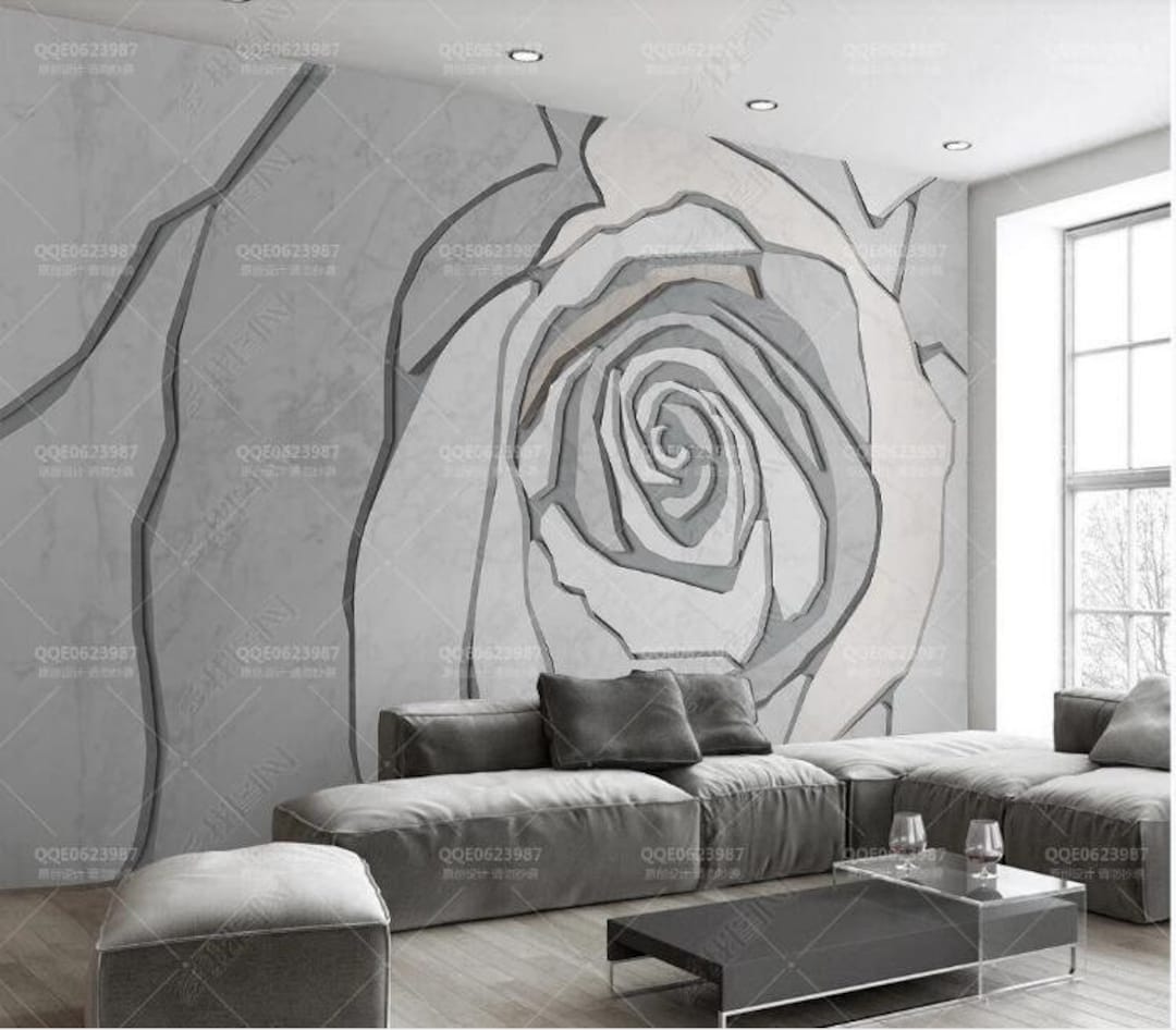 Grey Background Rose Floral Wallpaper Wall Mural, One Giant Large 3D ...