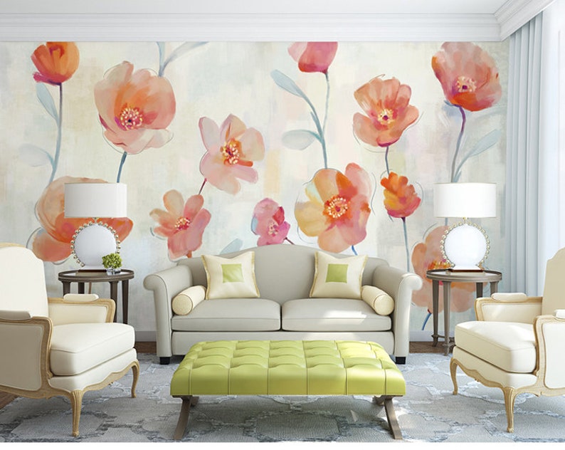 Watercolor Flowers Floral Wall Murals Wallpaper Big Flowers Etsy