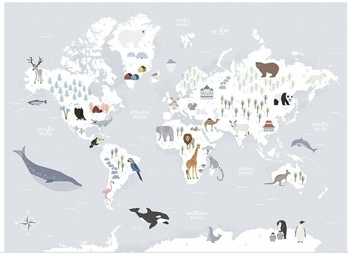 Soft Color World Map Nursery Wallpaper Wall Mural World Map | Etsy