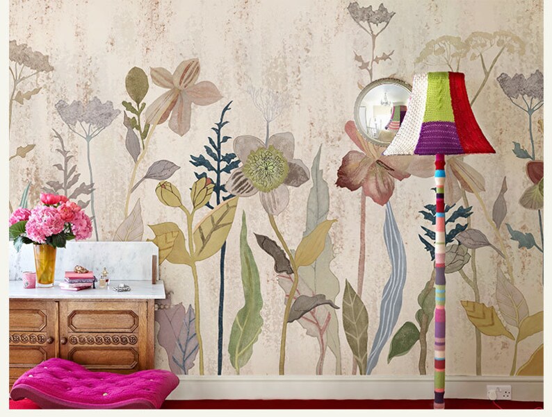 American Countryside Style Watercolor Flowers&plant Wallpaper | Etsy