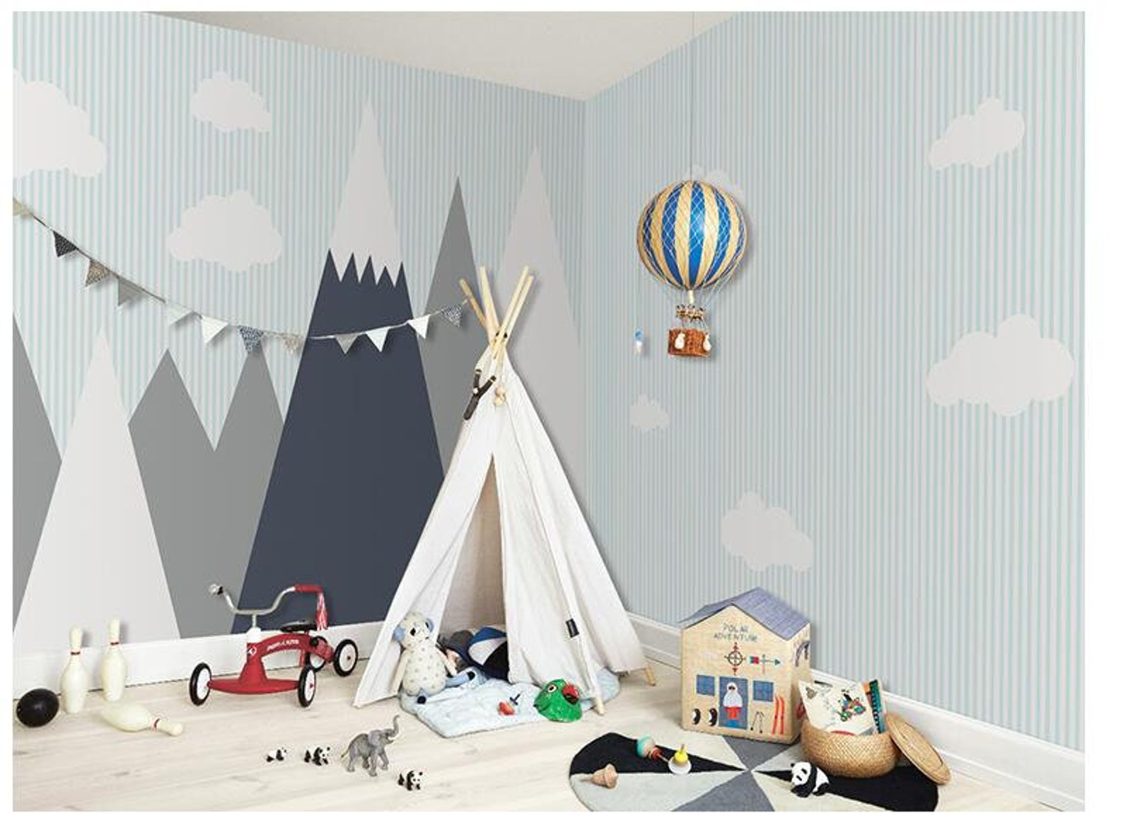 Geometric Mountains with Clouds Geometric Wallpaper Wall | Etsy