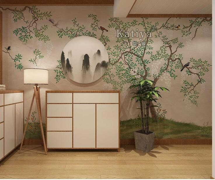 One Large Tree Wallpaper Wall Mural Tree With Birds Mural | Etsy