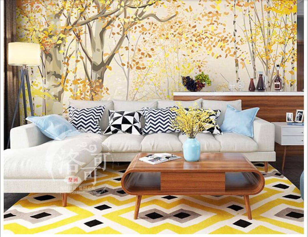 Auntumn Maple Tree Wallpaper Wall Mural, Hand Painted Maple Tree Wall ...