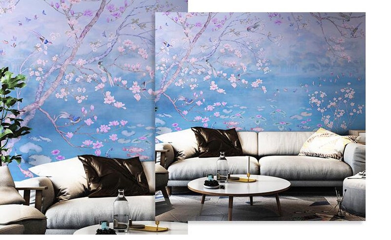 Oil Painting Chinoiserie Mural Wallpaper Repeat Blooming - Etsy