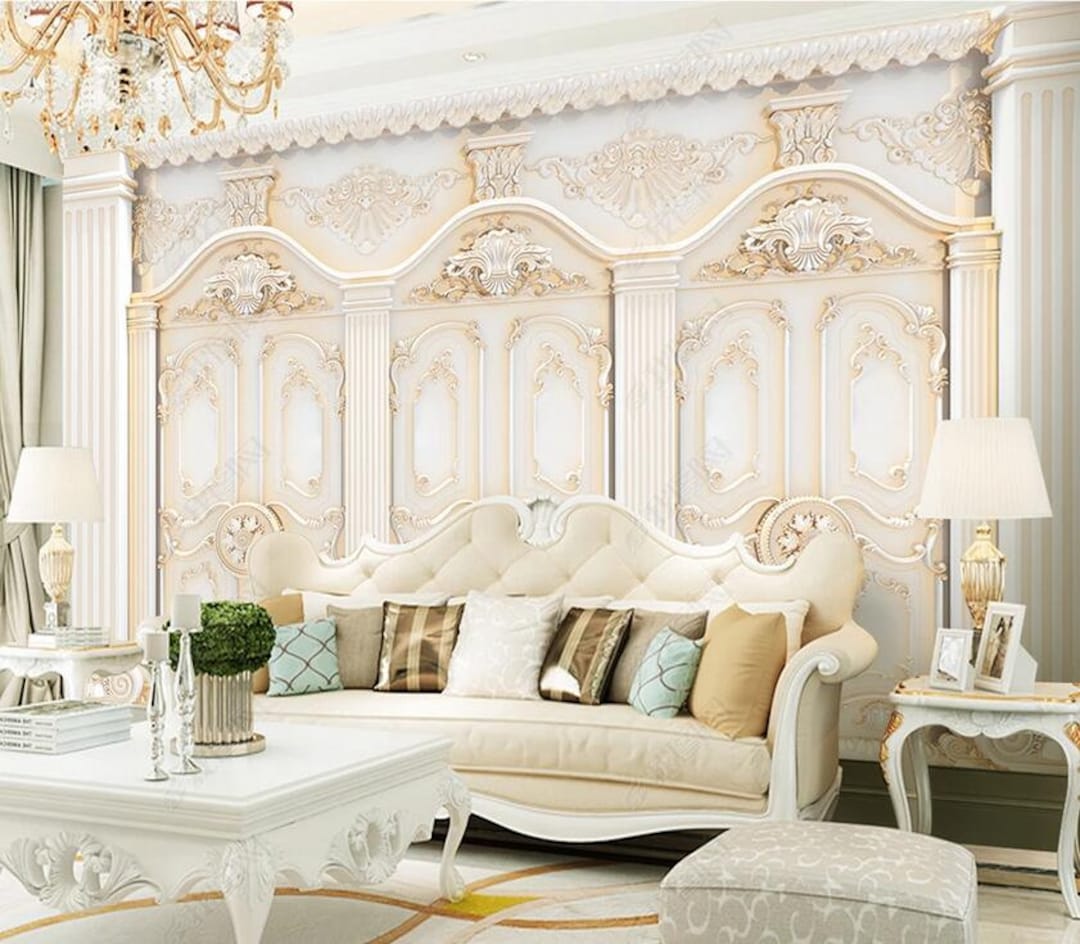 Original Luxury European 3D High-end White Relief Wallpaper Wall Mural ...