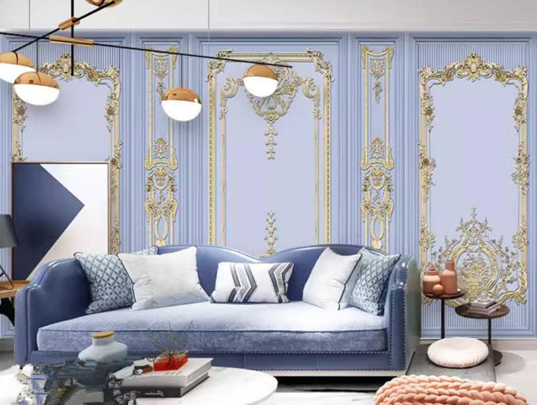 French Luxury Wallpaper 3D Relief Wallpaper, European Style Gypsum Line ...