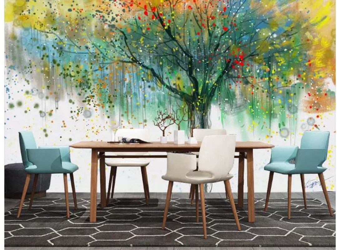 Oil Painting Abstract Large Tree Wallpaper Wall Mural, Colorful One ...