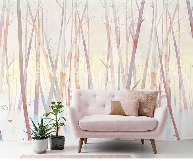American Style Forests Wallpaper Wall Mural Watercolor Hand | Etsy