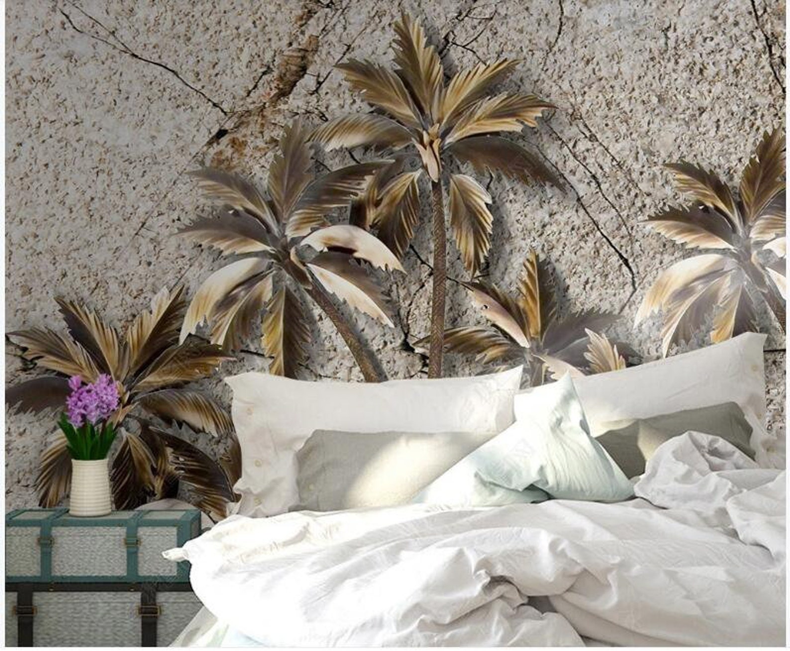 3D Vintage Coconut Trees Wallpaper Wall Mural Stone - Etsy