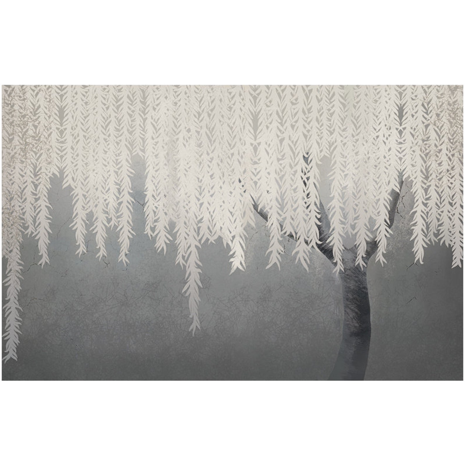 Hand Painted Sketch Willow Tree Wallpaper Wall Mural Black | Etsy