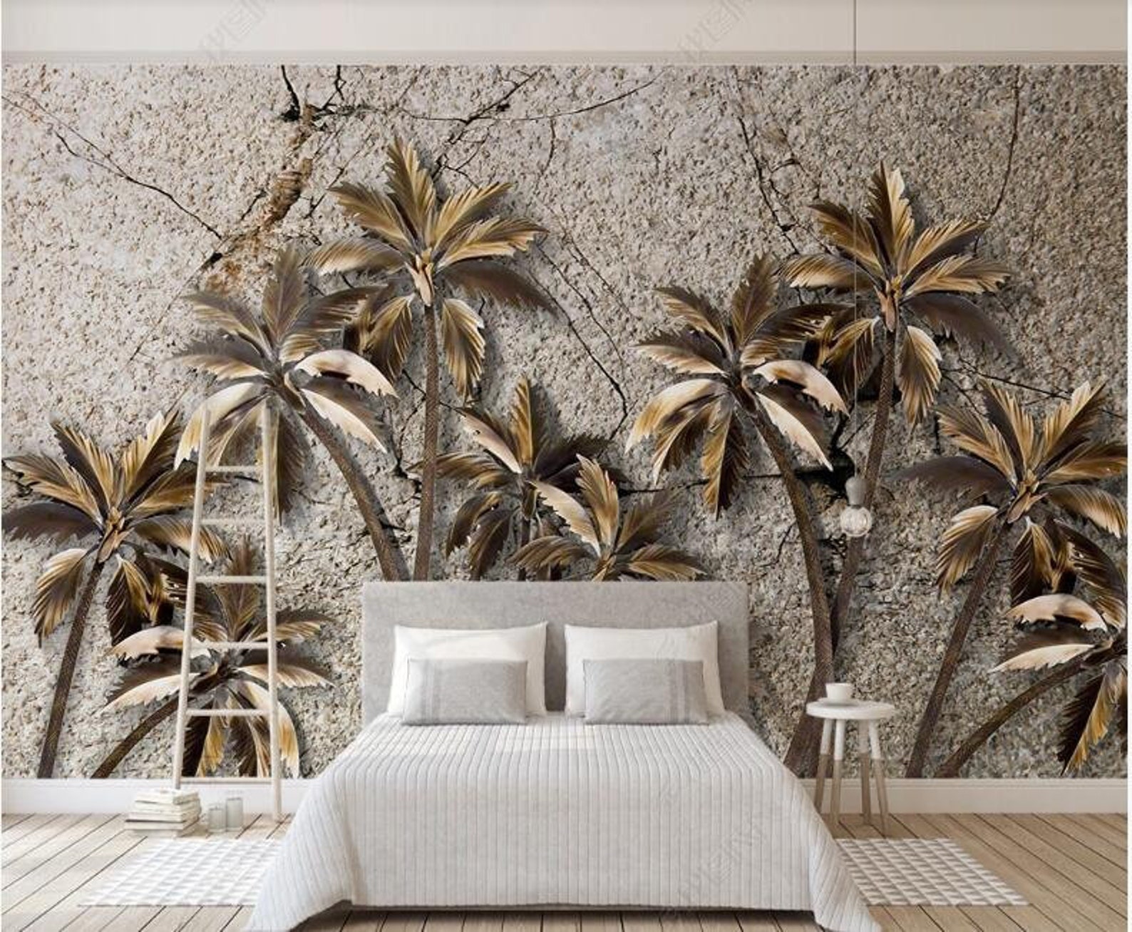 3D Vintage Coconut Trees Wallpaper Wall Mural Stone - Etsy