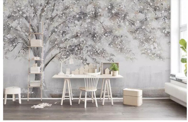 Abstract One Large Tree Wallpaper Wall Mural Oil Painting - Etsy