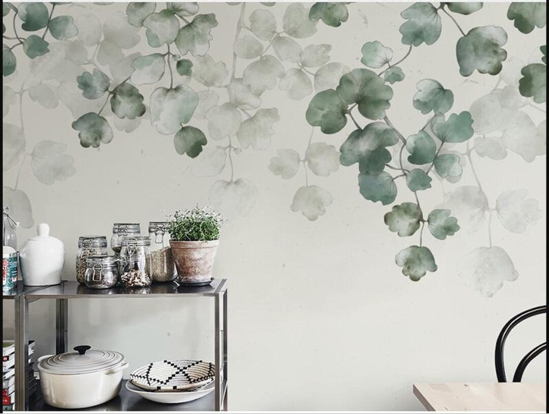 Watercolor Green Vine Leaf Wall Mural: Spring Botanical Wallpaper - Etsy