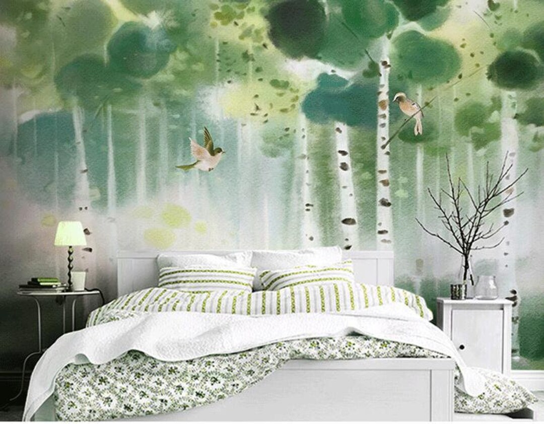 Oil Painting Emerald Green Trees Forest Wallpaper Wall Mural, Oil ...