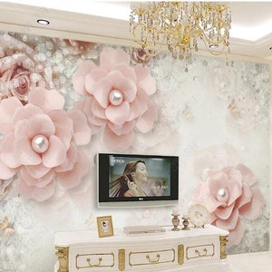 3D Pink Roses Floral Wallpaper Wall Mural, Beautiful Roses Flowers ...