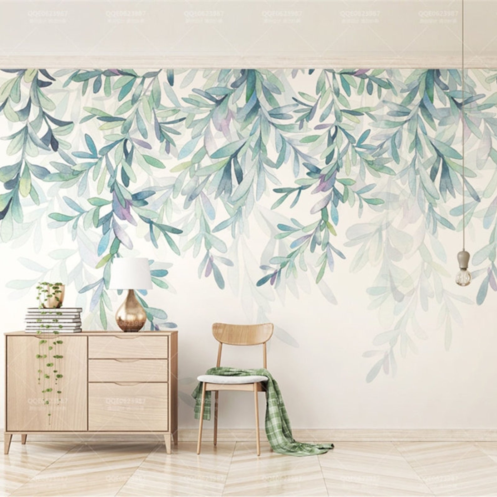 Hanging Tree Leaves Wallpaper Wall Stickers Fresh Spring | Etsy