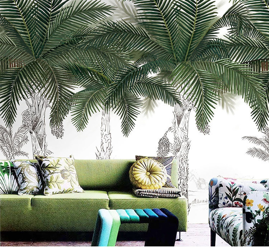 Hand Painted Palm Trees Wallpaper Wall Mural, Brush Painted Palm Trees ...