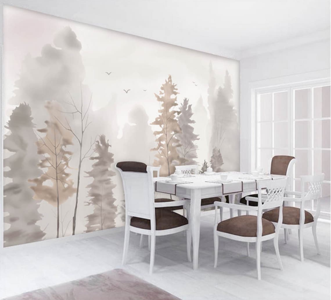 Hand Painted Plant Forest Trees Wallpaper Wall Mural Trees - Etsy Canada
