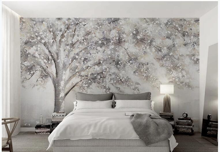 Abstract Silver One Large Tree Wallpaper Wall Mural One Large - Etsy